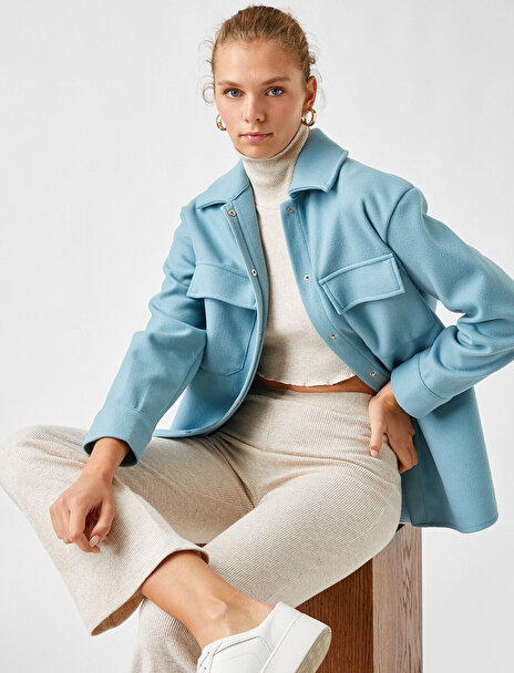 Koton Kadın Cepli Katlı Yaka Kaşe Gömlek Ceket