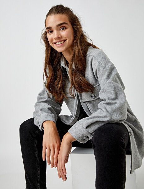 Koton Kadın Cepli Gömlek Ceket Uzun Kollu