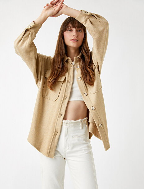 Koton Kadın Cepli Gömlek Ceket Uzun Kollu