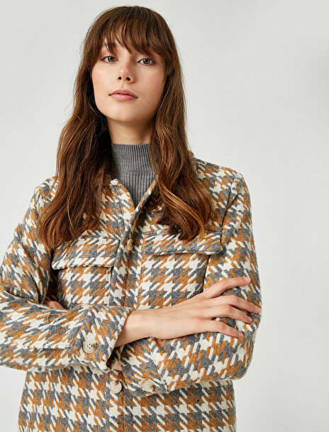 Koton Kadın Kazayağı Desenli Ceket Oversize