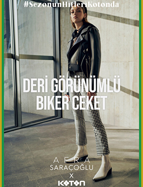 Koton Kadın Deri Görünümlü Biker Ceket