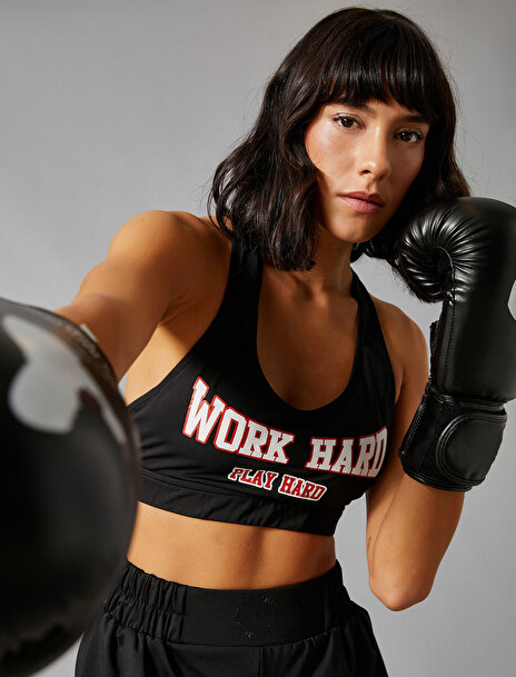 Koton Kadın Oyuk Yaka Sporcu Sütyeni Slogan Baskılı