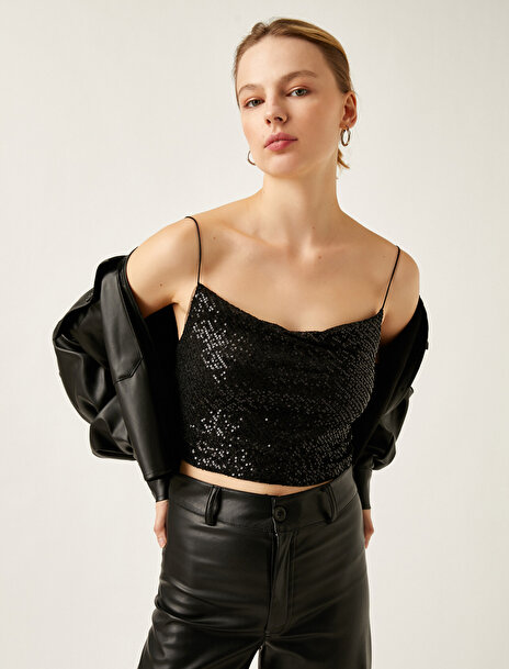 Koton Kadın Crop Pullu Bluz Koton Kadın Crop Pullu Bluz