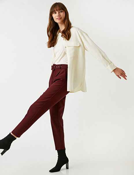 Koton Kadın Kemerli Culotte Pantolon Yüksek Bel