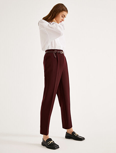 Koton Kadın Kemerli Havuç Pantolon Yüksek Bel