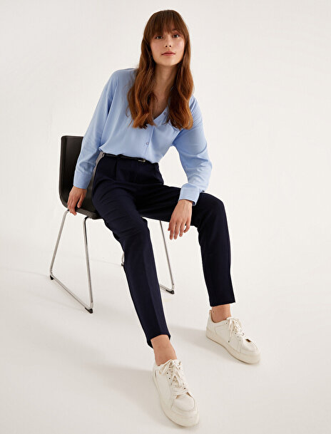 Koton Kadın Kemerli Havuç Pantolon Yüksek Bel