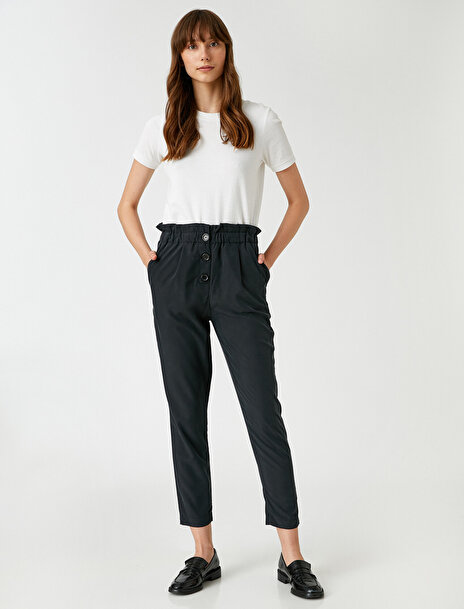 Koton Kadın Yüksek Bel Pantolon Pileli Rahat Kesim