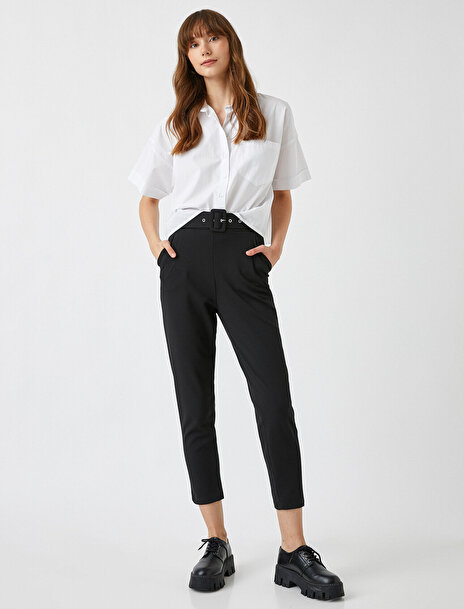 Koton Kadın Yüksek Bel Culotte Pantolon Kemerli Cepli