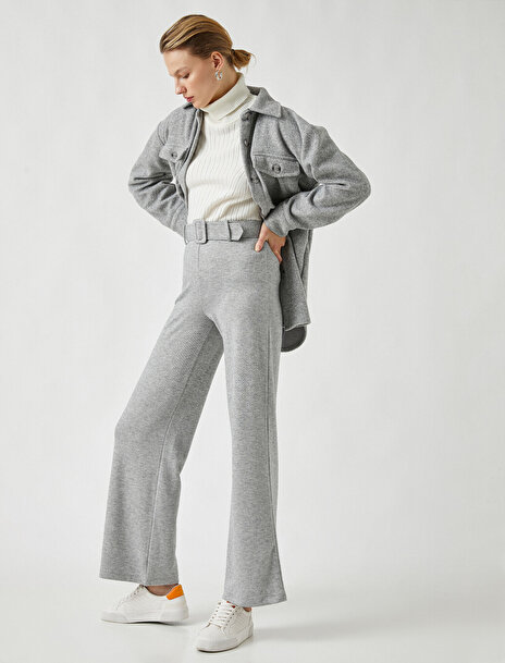 Koton Kadın Yüksek Bel Kemerli Geniş Paça Pantolon