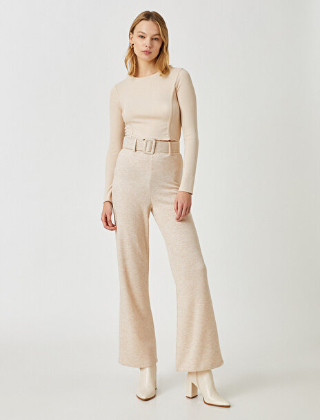 Koton Kadın Yüksek Bel Kemerli Geniş Paça Pantolon