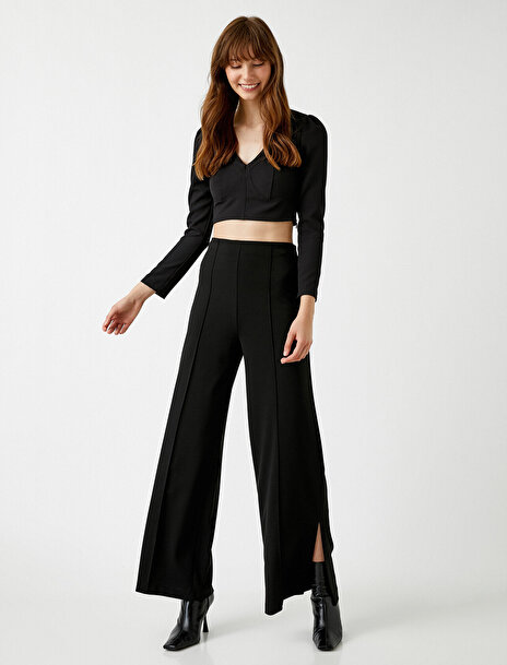 Koton Kadın Scuba Pantolon Bol Paça Yırtmaç Detaylı