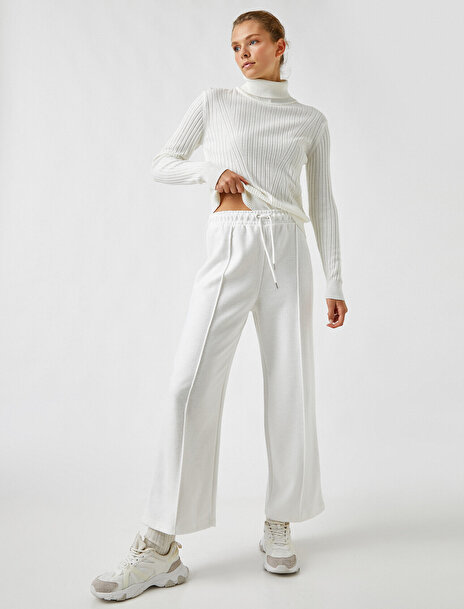 Koton Kadın Yüksek Bel Eşofman Altı Beli Lastikli Geniş Paça