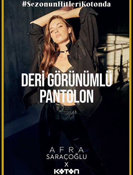 Koton Kadın Deri Görünümlü Kemerli Yüksek Bel Pantolon