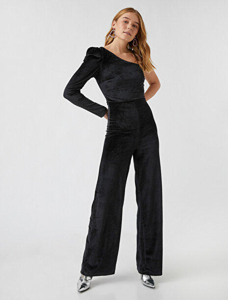 Koton Kadın Kadife Tek Omuz Detaylı Tulum