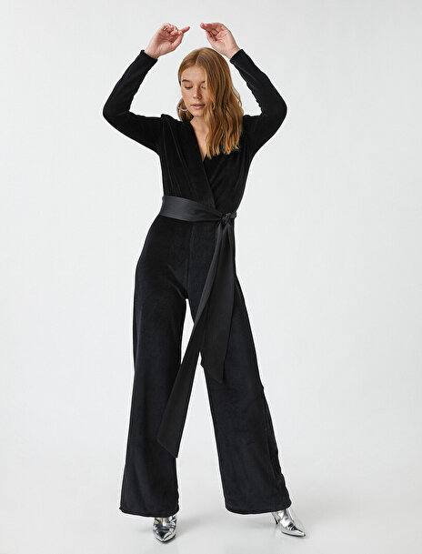 Koton Kadın V Yaka Beli Bağcıklı Tulum