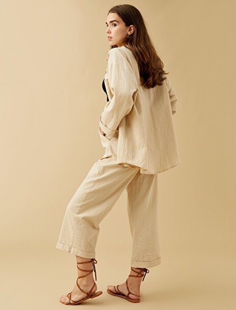 Koton Kadın Beli Bağlamalı Pantolon Cepli Geniş Paça