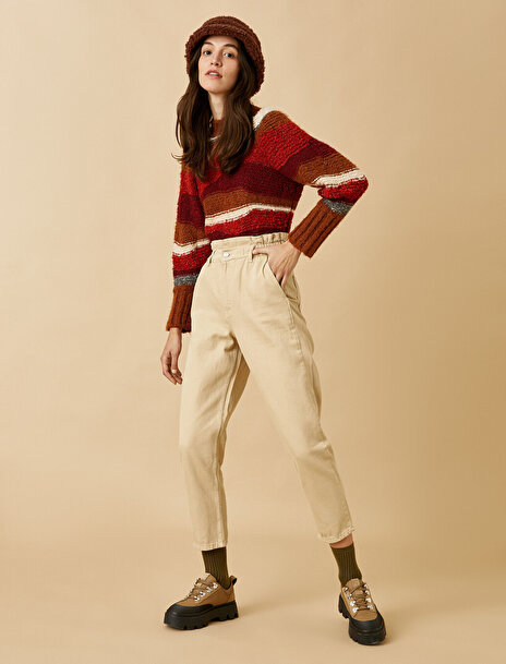 Koton Ole Genç Kız Beli Lastikli Yüksek Bel Kot Pantolon - Baggy Jean