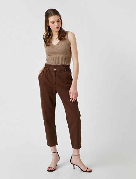 Koton Kadın Beli Lastikli Yüksek Bel Kot Pantolon - Baggy Jean