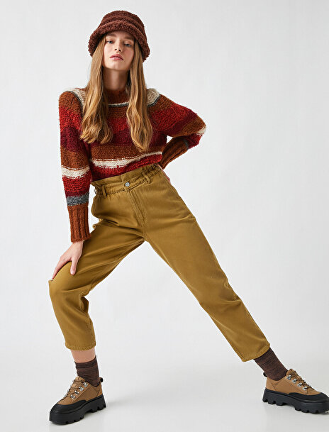 Koton Ole Genç Kız Beli Lastikli Yüksek Bel Kot Pantolon - Baggy Jean