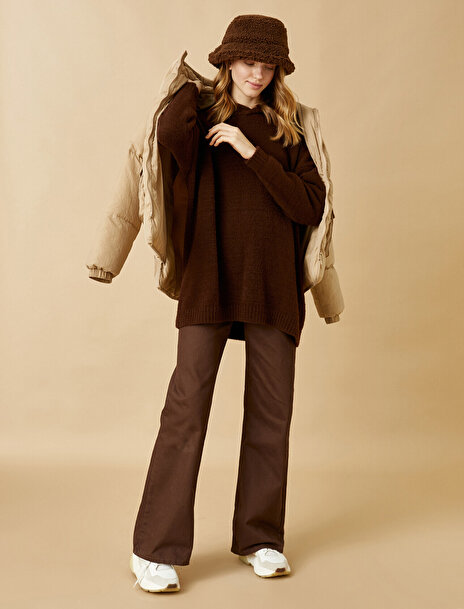 Koton Ole Genç Kız Yüksek Belli Bol Paçalı Pamuklu Pantolon