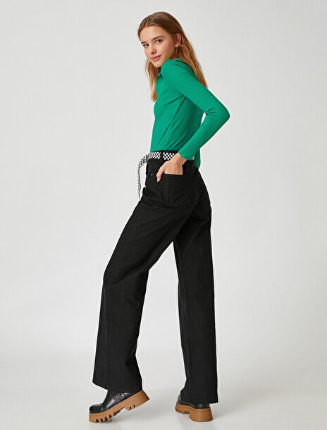 Koton Ole Genç Kız Yüksek Belli Bol Paçalı Pamuklu Pantolon