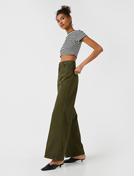 Koton Kadın Yüksek Bel Bol Paça Kot Pantolon - Straight  Jean