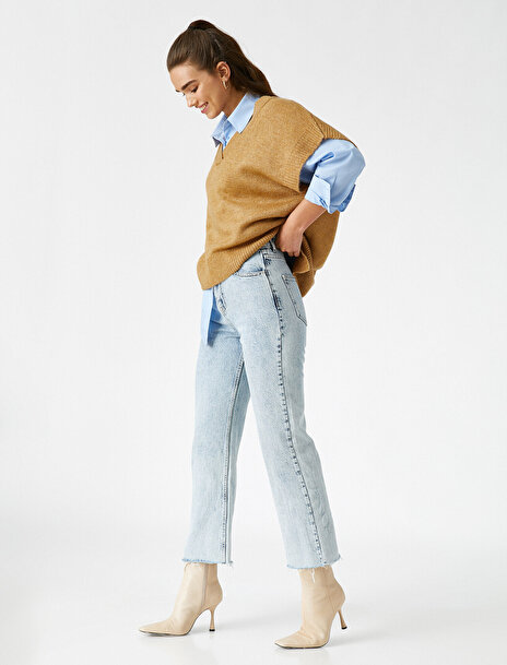 Koton Ole Genç Kız Yüksek Bel Kesik Paça Kot Pantolon - Eve-Slim Jean