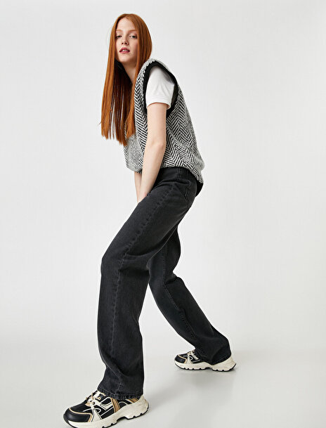 Koton Kadın Bol Paçalı Yüksek Bel Kot Pantolon