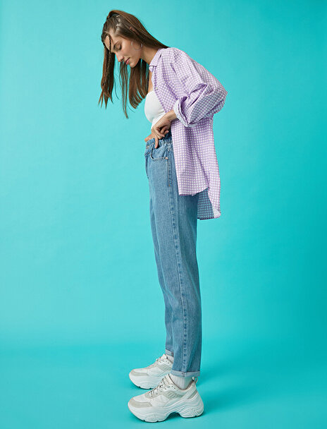 Koton Ole Genç Kız Yüksek Bel Paçası Kıvrımlı Kot Pantolon - Mom Jean