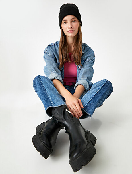 Koton Ole Genç Kız Yüksek Bel İki Renk Bloklu Normal Paça Kot Pantolon - Eve Jean