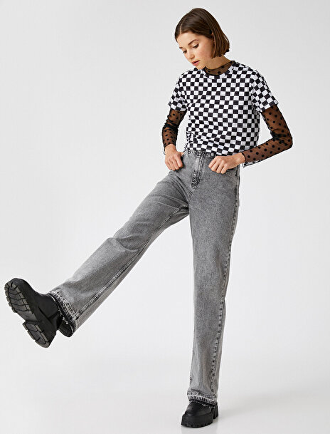 Koton Ole Genç Kız Yüksek Bel Denim Pantolon Geniş Paça