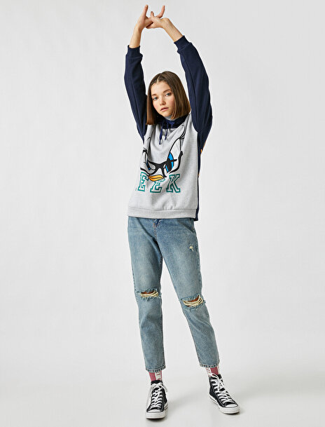 Koton Ole Genç Kız Yüksek Bel Dizi Yırtık Kot Pantolon - Mom Jean