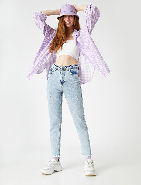 Koton Ole Genç Kız Yüksek Bel Kot Pantolon - Mom Slim Jean