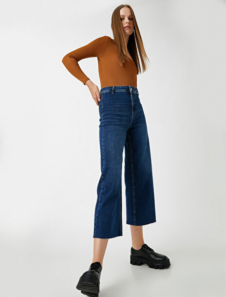 Koton Ole Genç Kız Bol Paçalı Yüksek Bel Kot Pantolon