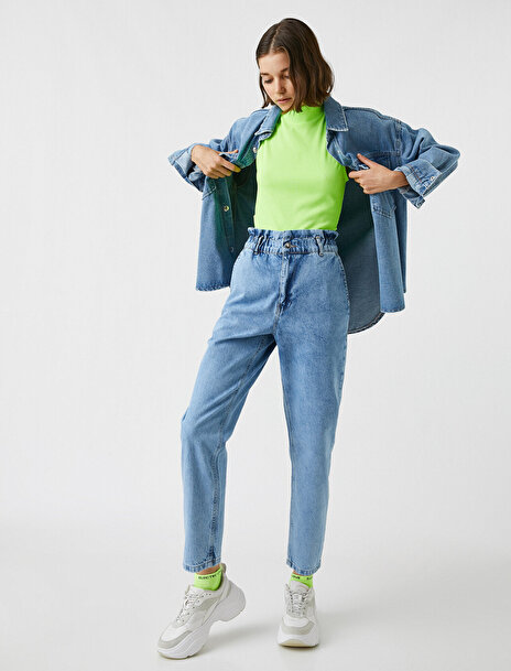 Koton Ole Genç Kız Yüksek Bel Rahat Kesim Beli Lastikli Kot Pantolon - Baggy Jean