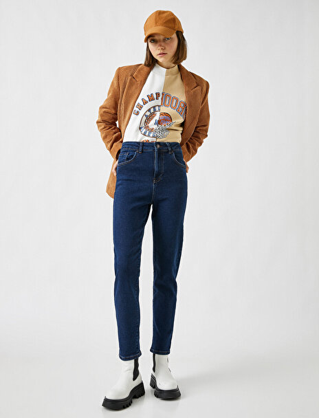 Koton Ole Genç Kız Yüksek Bel Kot Pantolon - Mom Slim Jean