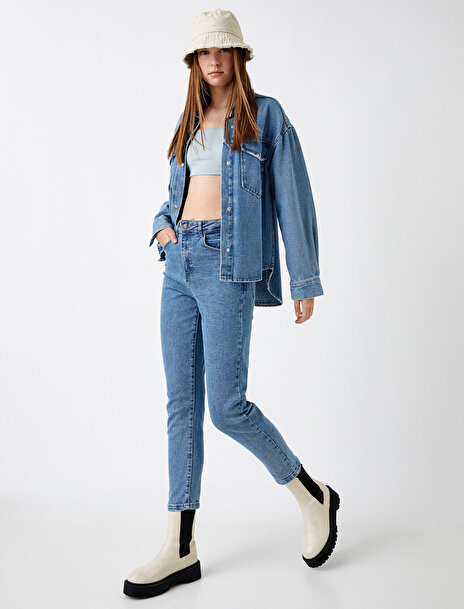 Koton Ole Genç Kız Yüksek Bel Kot Pantolon - Mom Slim Jean