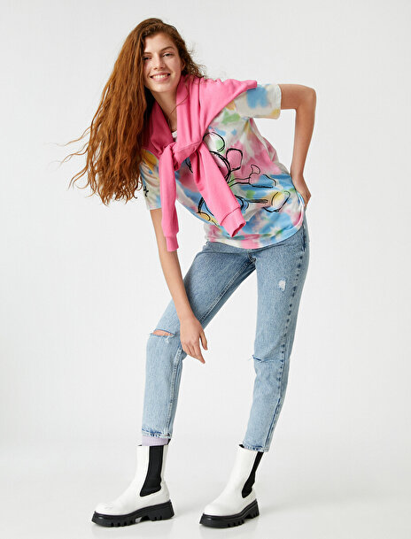 Koton Ole Genç Kız Yüksek Bel Dizi Yırtık Kot Pantolon - Mom Jean