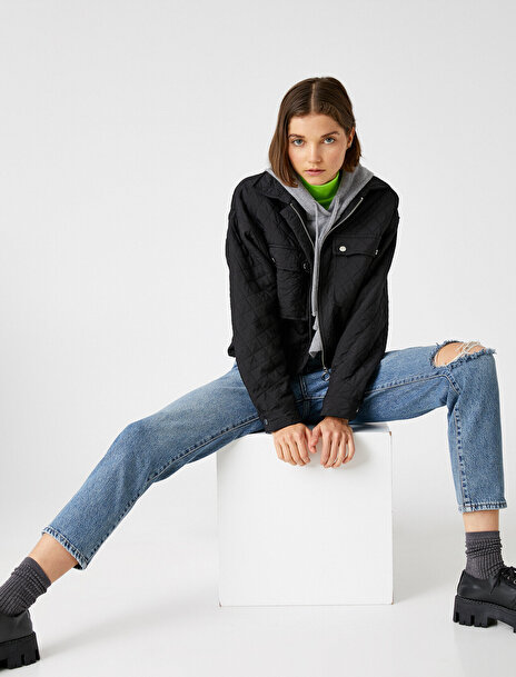 Koton Ole Genç Kız Yüksek Bel Dizi Yırtık Mom Jean Pantolon