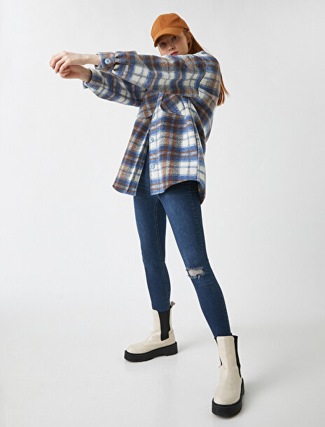 Koton Ole Genç Kız Yüksek Bel Dar Kesim Dar Paça Yırtık Kot Pantolon - Carmen Jean