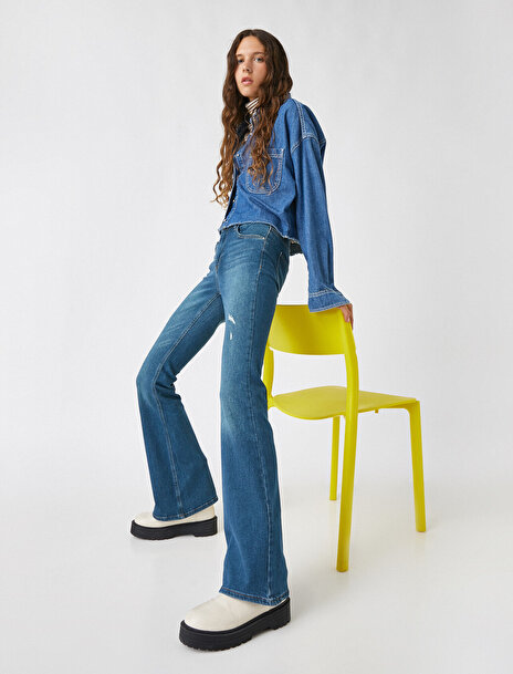 Koton Ole Genç Kız Yüksek Bel Geniş Paça Kot Pantolon - Flare Jean