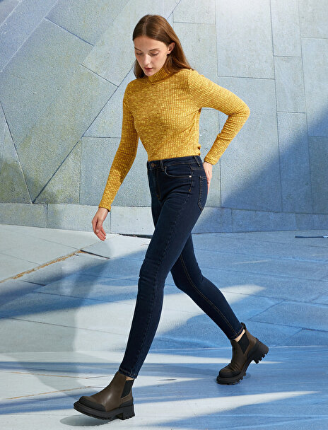 Koton Ole Genç Kız Yüksek Bel Düğmeli Cepli Kot Pantolon - Skinny Fit Jean