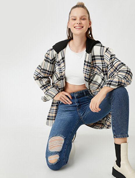 Koton Ole Genç Kız Yüksek Bel Dizi Yırtık Kot Pantolon - Mom Jean