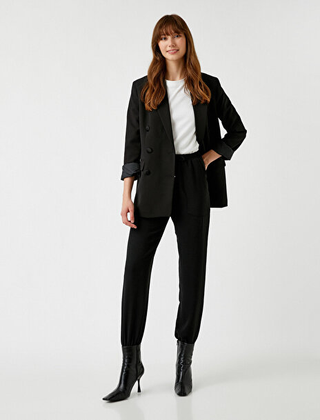 Koton Kadın Beli Bağlamalı Pantolon Cep Detaylı Paçası Beli Lastikli