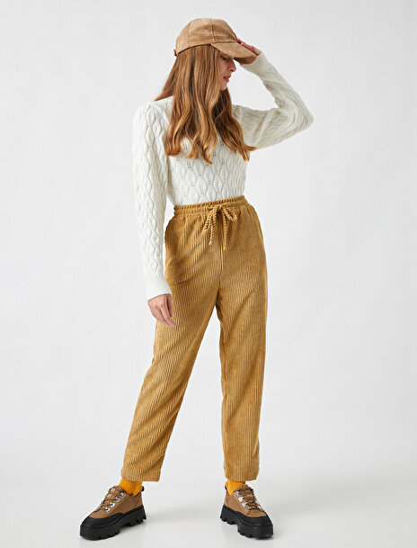 Koton Kadın Belden Bağlamalı Kadife Pantolon