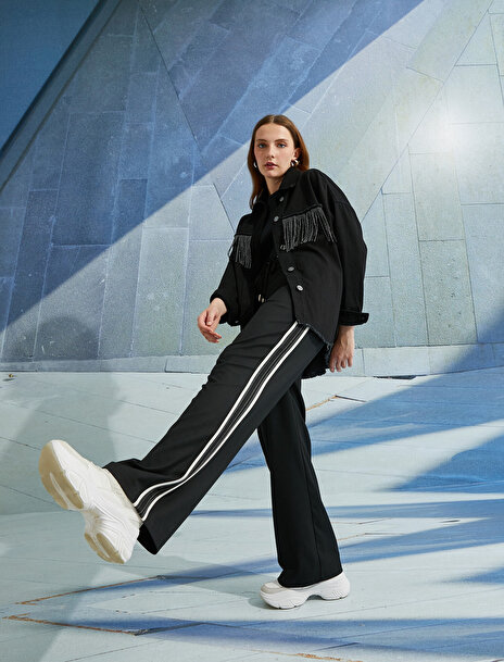 Koton Kadın Geniş Paça Pantolon Yanı Çizgili