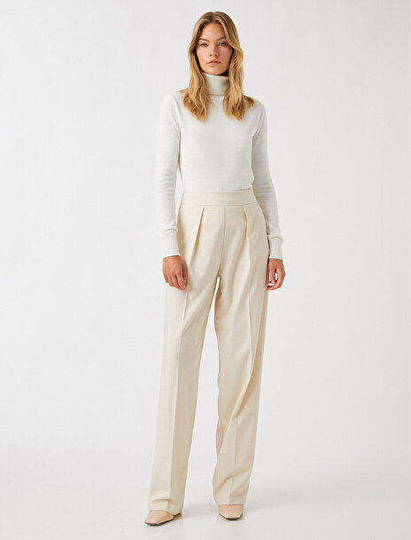 Koton Kadın Yüksek Bel Önden Pileli Geniş Paça Pantolon