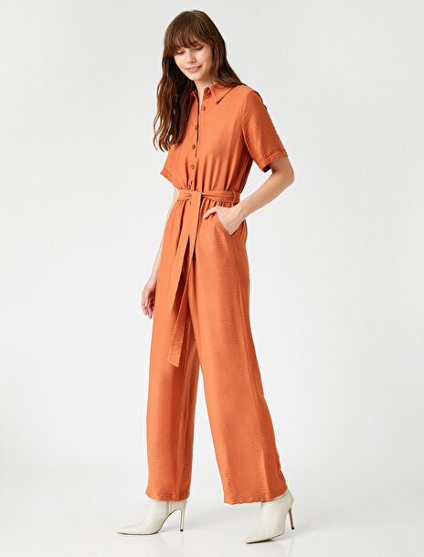 Koton Kadın Gömlek Yaka Tulum Beli Kuşaklı Kısa Kollu