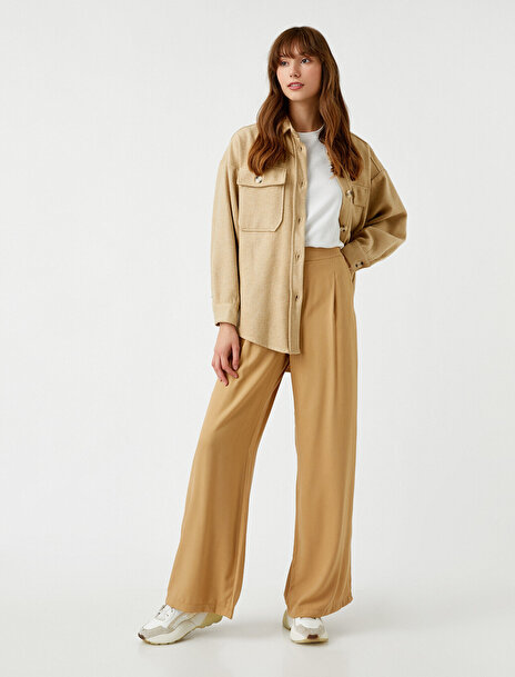 Koton Kadın Yüksek Bel Pantolon Önden Pileli Geniş Paça