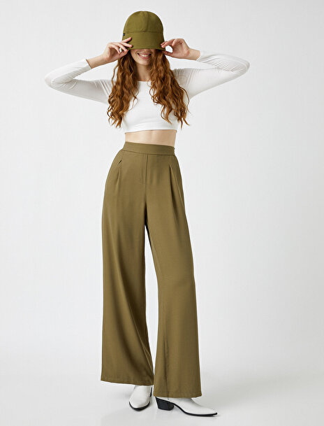 Koton Kadın Yüksek Bel Pantolon Önden Pileli Geniş Paça